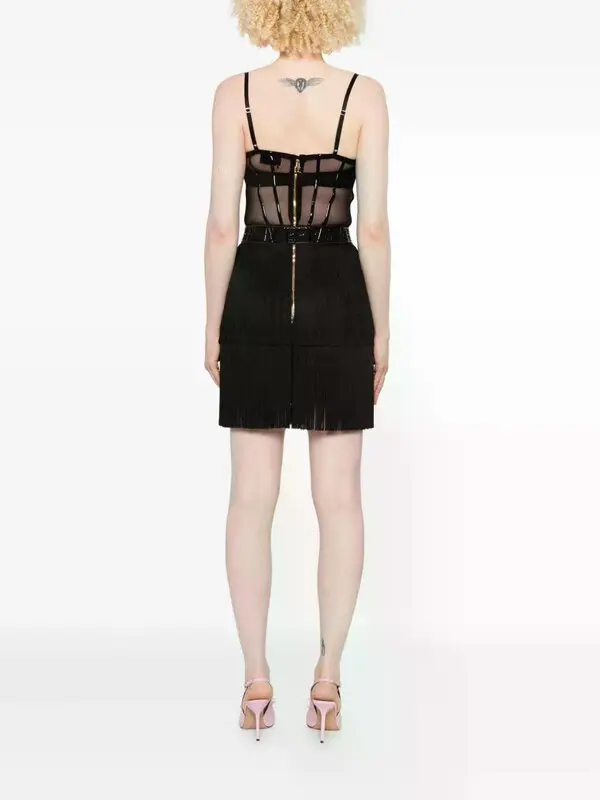 Elisabetta Franchi Tulle Mesh-panel Fringed Dress
