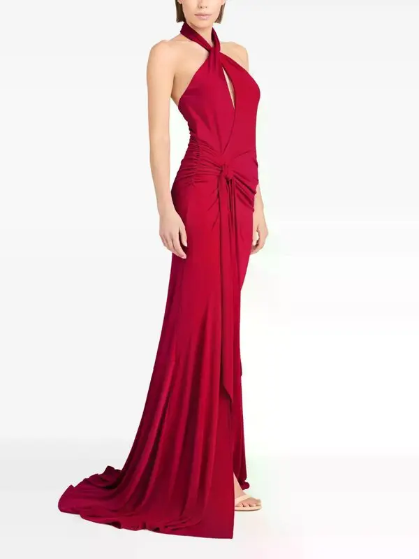 Cinq À Sept Halterneck Gown With Knotted Detail - Red