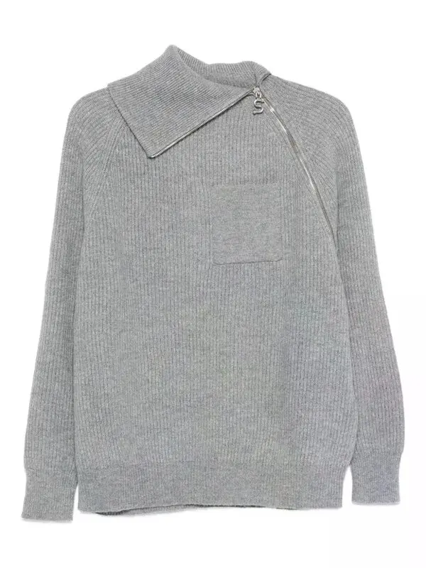 Sportmax Asymmetrical-neck Zip-front Sweater - Grey