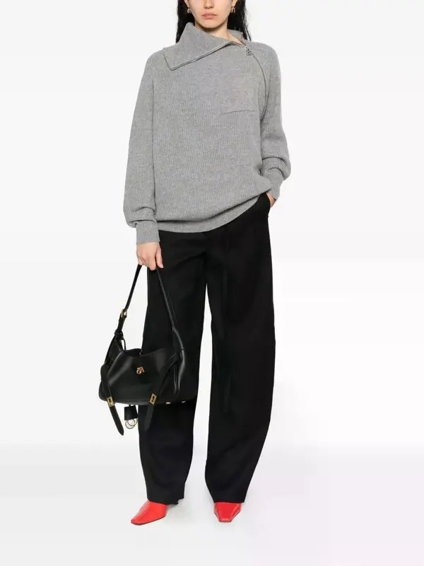 Sportmax Asymmetrical-neck Zip-front Sweater - Grey
