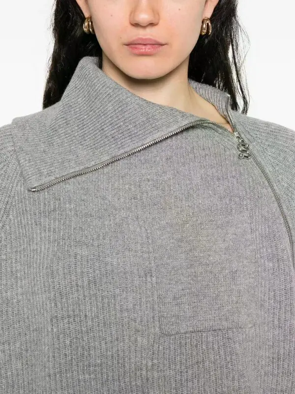 Sportmax Asymmetrical-neck Zip-front Sweater - Grey