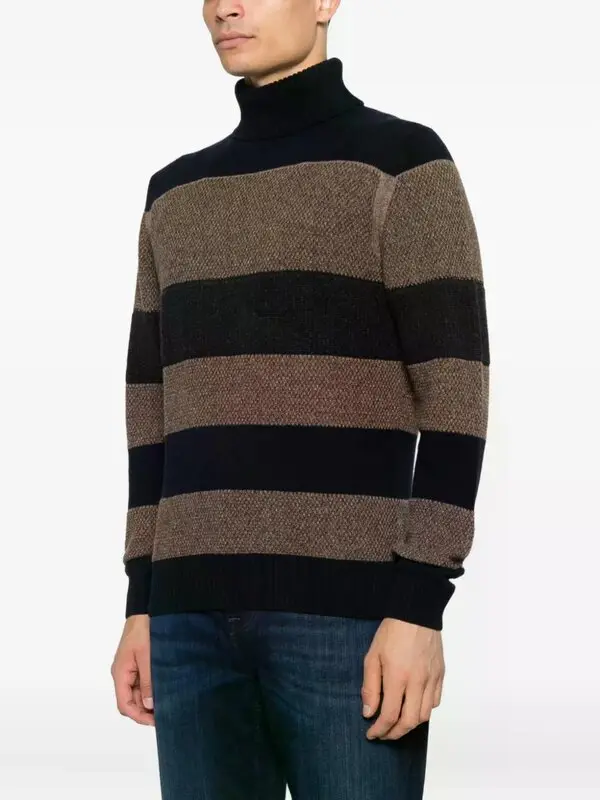 BARBA NAPOLI Turtleneck Striped Wool Sweater - Blue