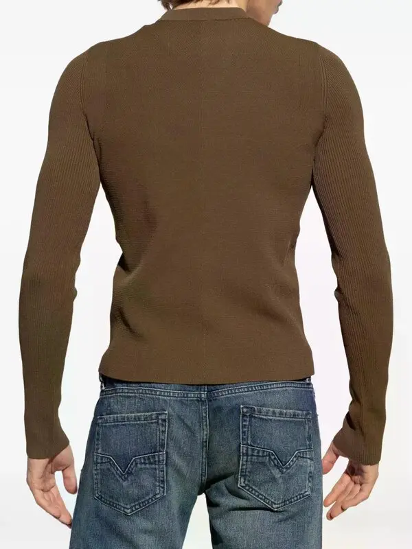 DIESEL® Ribbed Long-sleeve T-shirt With Logo Detail - Green