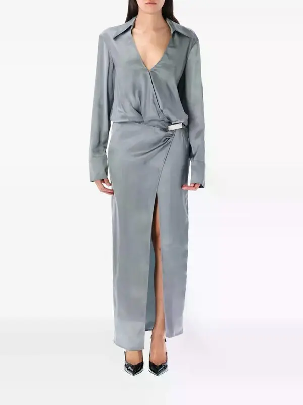 Attico Satin Wrap Dress - Grey