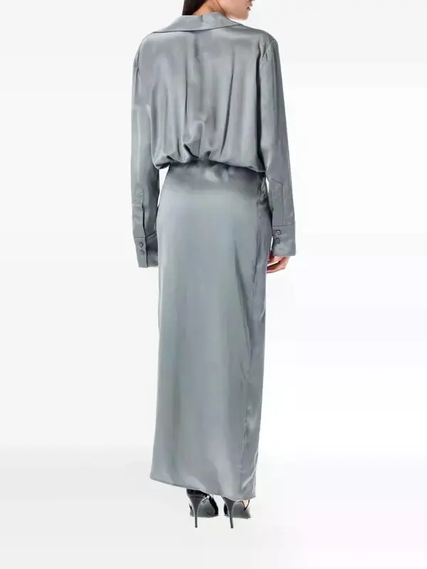 Attico Satin Wrap Dress - Grey
