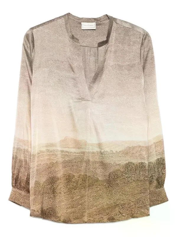 PIERRE-LOUIS MASCIA Landscape Print Silk Top