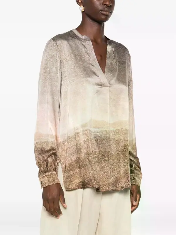 PIERRE-LOUIS MASCIA Landscape Print Silk Top