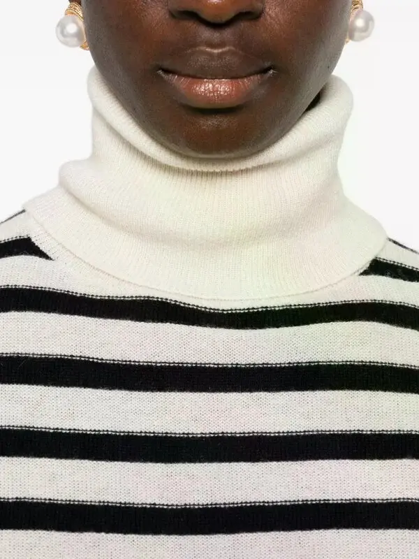 ALLUDE Striped Turtleneck Sweater