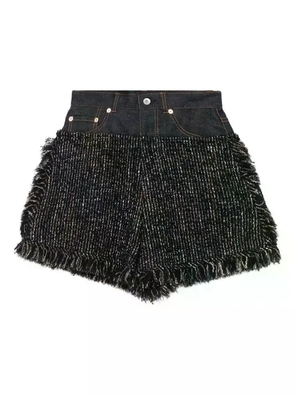 Sacai Fringed Tweed Denim Shorts