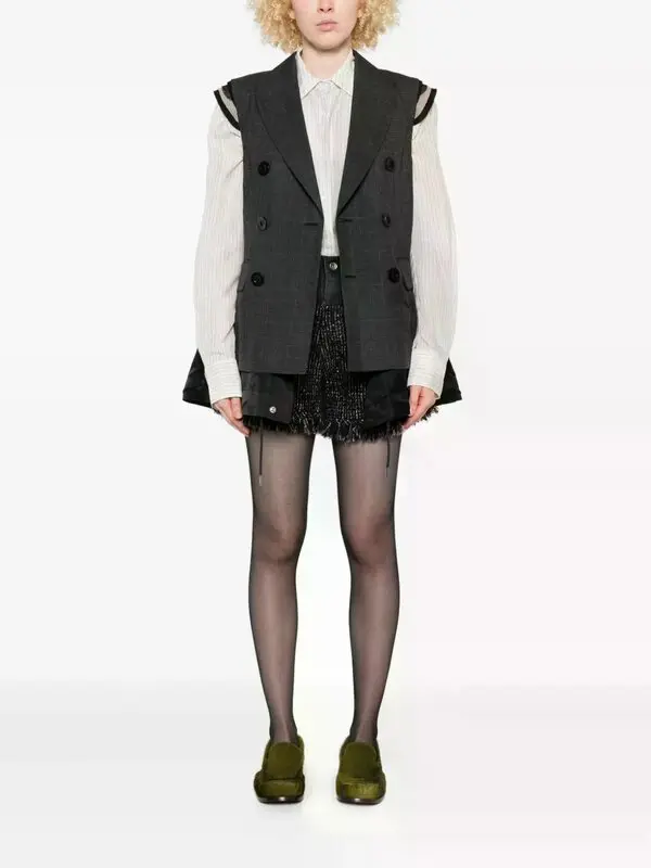 Sacai Fringed Tweed Denim Shorts