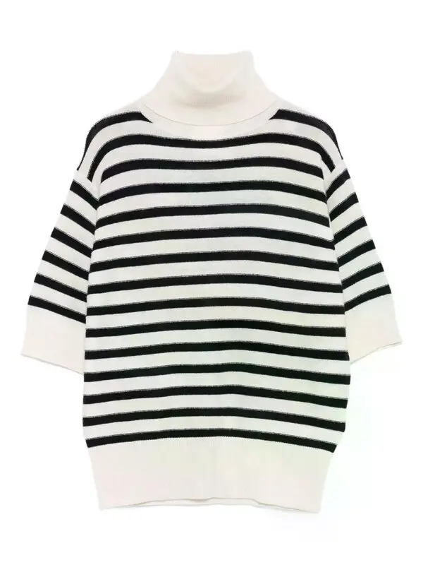 ALLUDE Striped Turtleneck Sweater