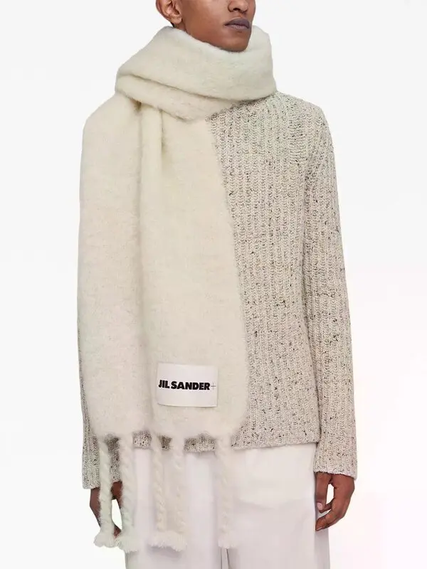 JIL SANDER Logo-patch Chunky-knit Scarf - Neutrals