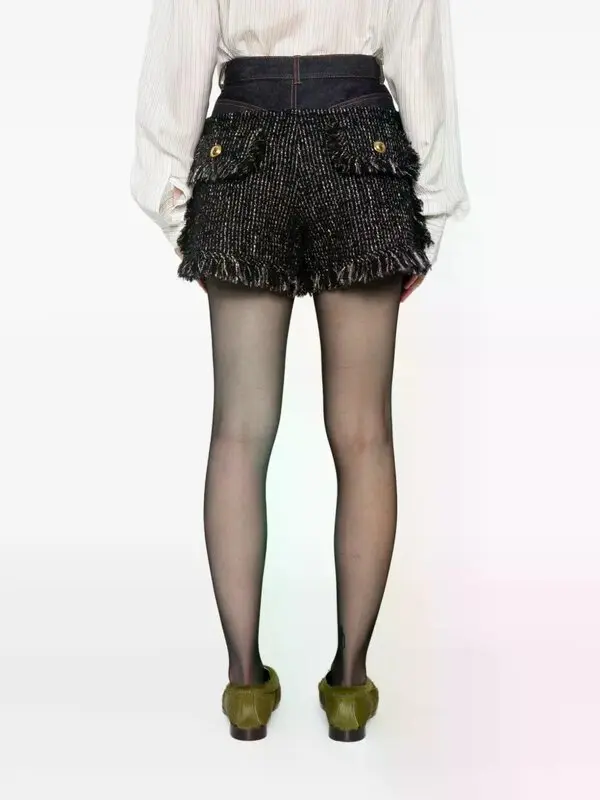 Sacai Fringed Tweed Denim Shorts