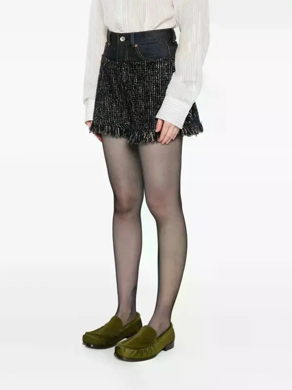 Sacai Fringed Tweed Denim Shorts