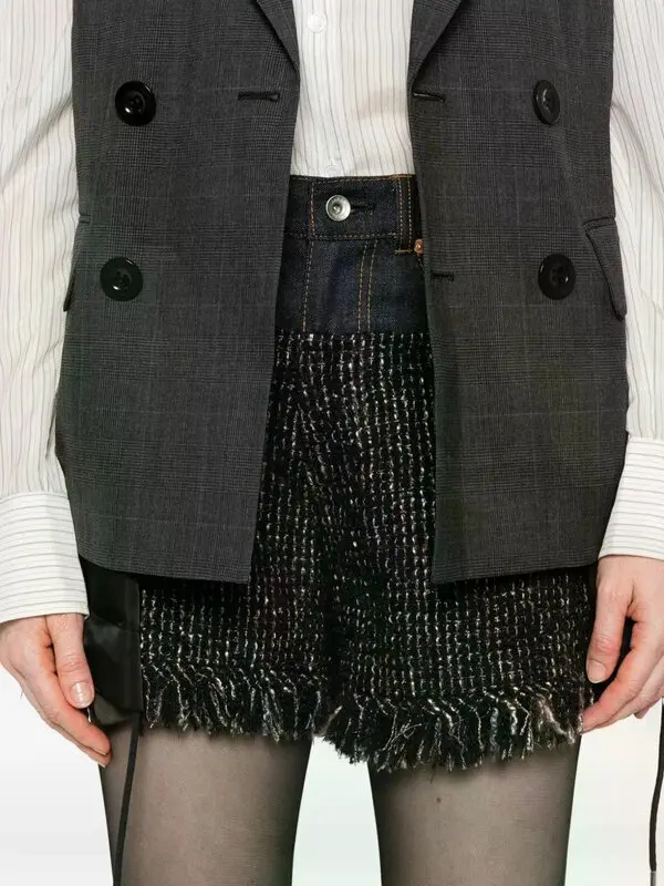 Sacai Fringed Tweed Denim Shorts