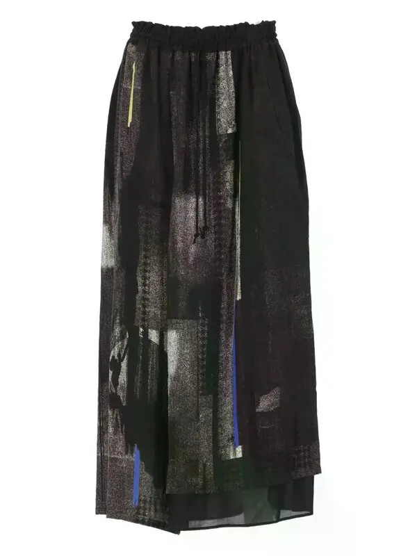 Y’s Abstract-print Draped Skirt