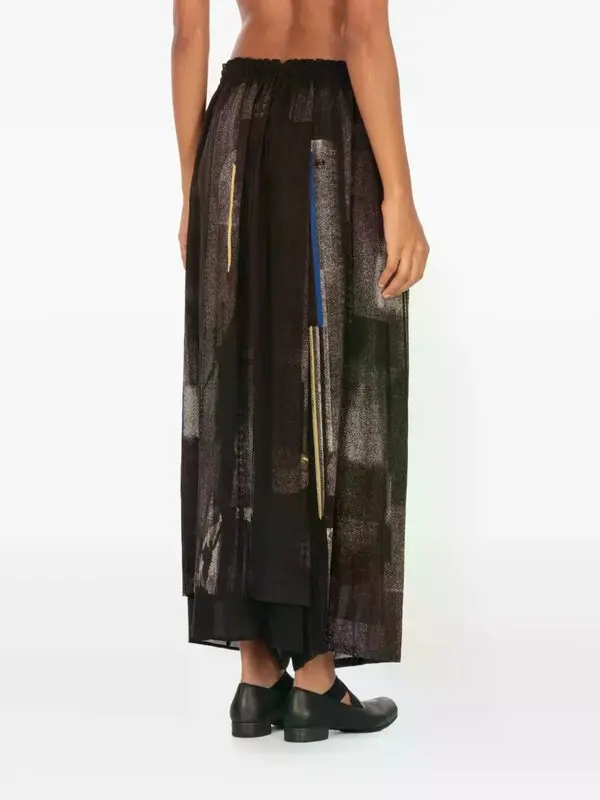 Y’s Abstract-print Draped Skirt