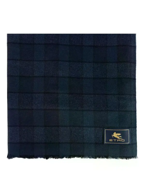 Etro Checked Wool-cashmere Blend Scarf - Blue