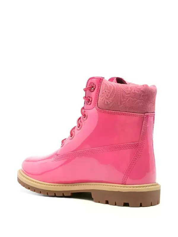 Timberland Patent-leather Lace-up Boots - Pink