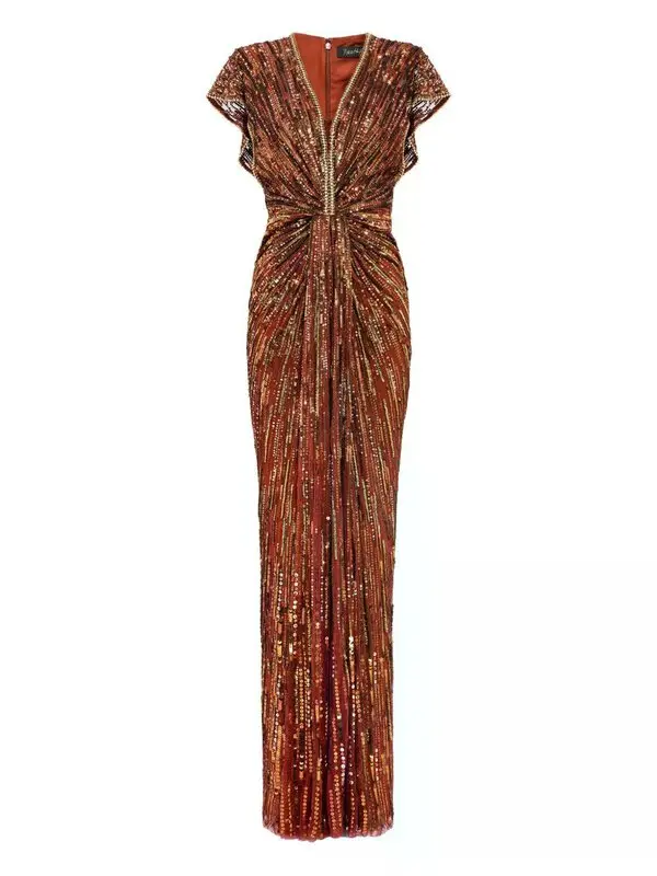 Jenny Packham Sequin-embellished V-neck Maxi Dress