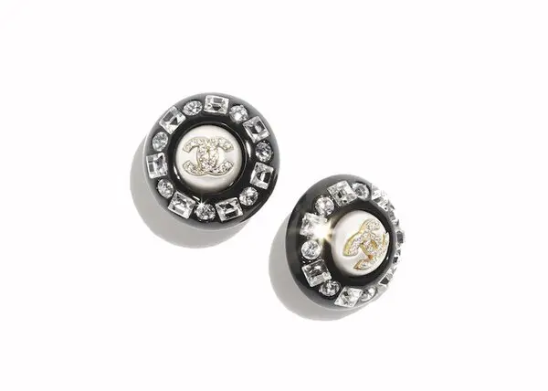 Chanel Puces D'oreilles Stud Earrings - Black/pearl White/gold