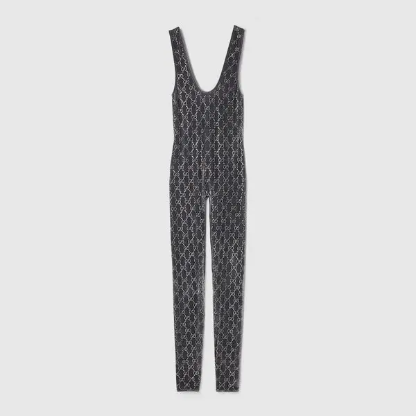 Gucci Gg Crystal Embroidered Jumpsuit - Grey