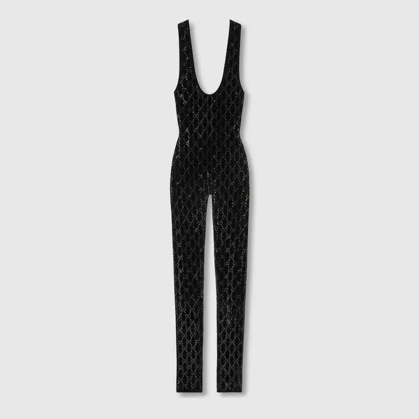 Gucci Gg Crystal Embroidered Jumpsuit - Black