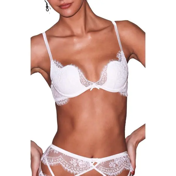 FLEUR DU MAL Frankie Underwire Lace Plunge Demi Bra - Ivory