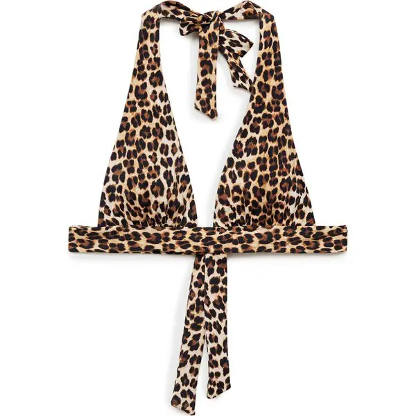 Mango Leopard Print Triangle Bikini Top - Brown