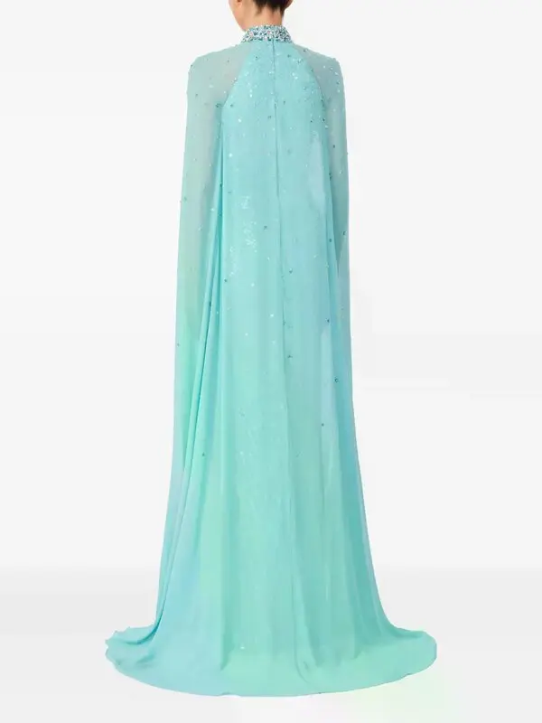 Jenny Packham Thea Embellished Cape Maxi Dress - Blue
