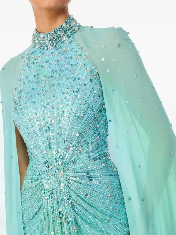 Jenny Packham Thea Embellished Cape Maxi Dress - Blue
