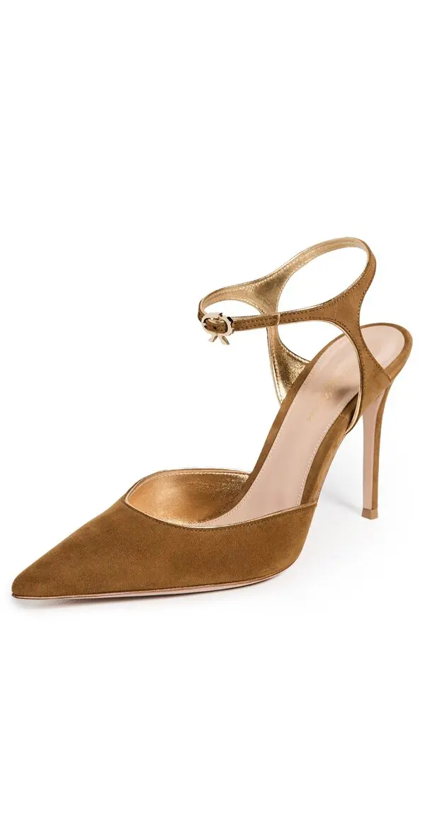 GIANVITO ROSSI Pointed Toe Heels - Dorado/mekong