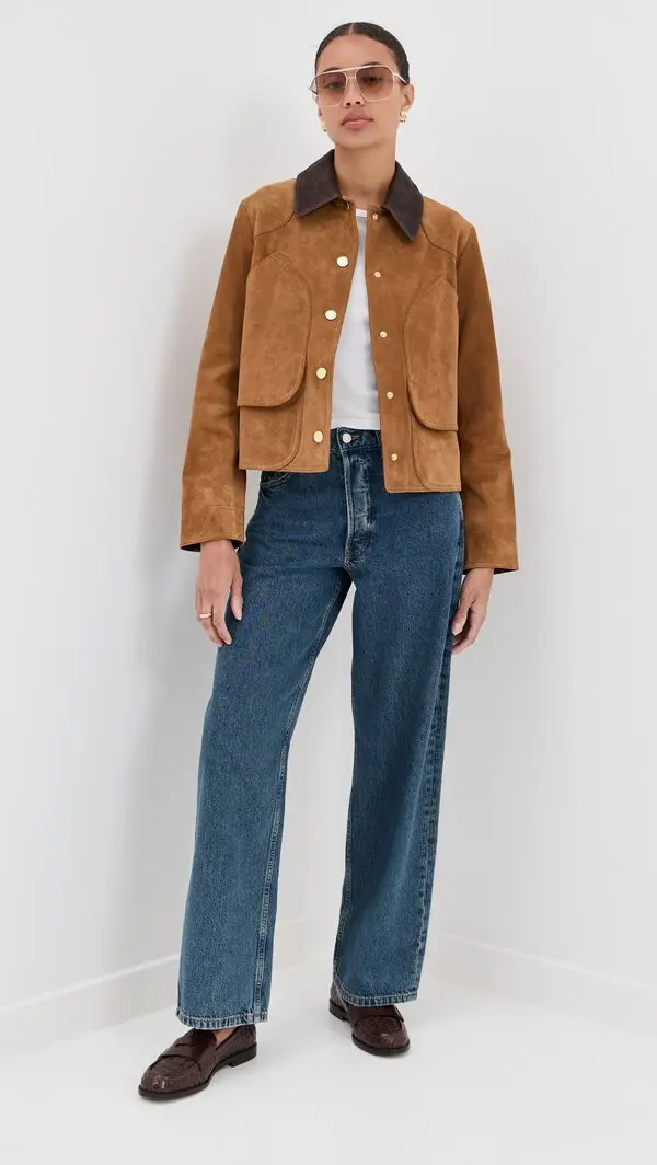 Veronica Beard Walters Cropped Leather Barn Jacket - Whisky