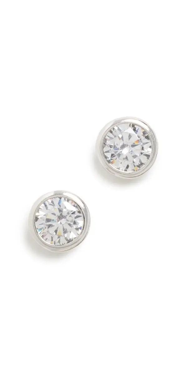 Shashi Solitaire Bezel Stud Earrings - Silver