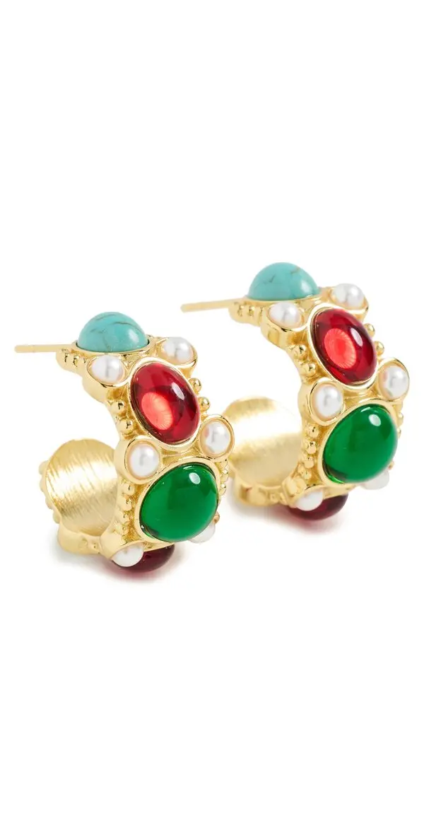 KENNETH JAY LANE Pearl Hoop Pierced Earrings - Gold/multi Dark/turquoise/pear