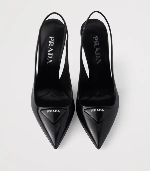 Prada Brushed Leather Slingback Pumps - Black