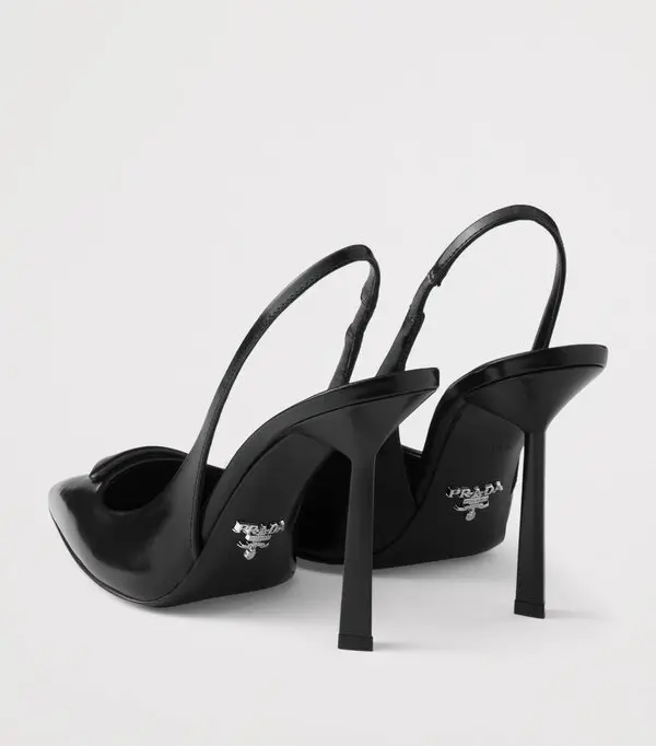 Prada Brushed Leather Slingback Pumps - Black