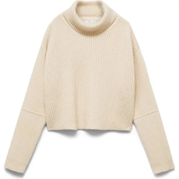 Mango Turtleneck Cotton & Wool Rib Sweater