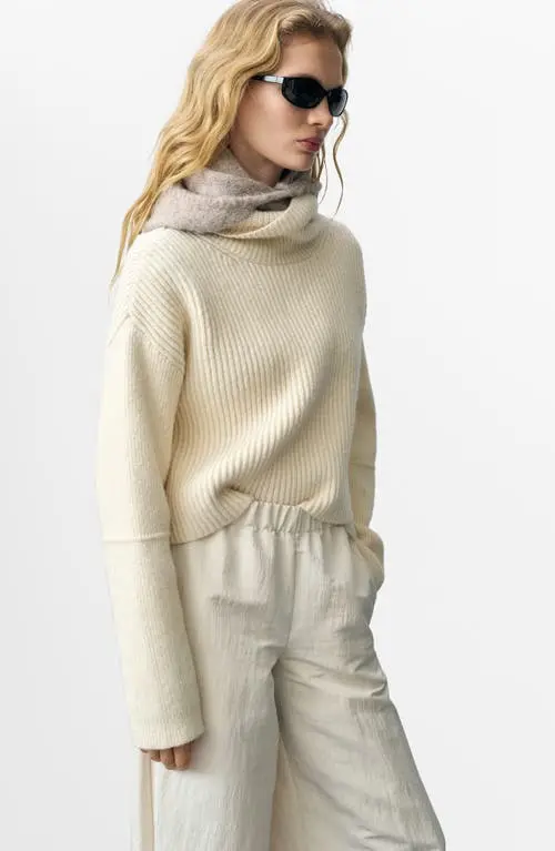 Mango Turtleneck Cotton & Wool Rib Sweater