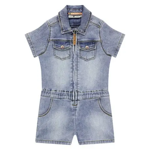 STAINS AND STORIES BY BABYFACE Denim Romper - Light Blue Denim