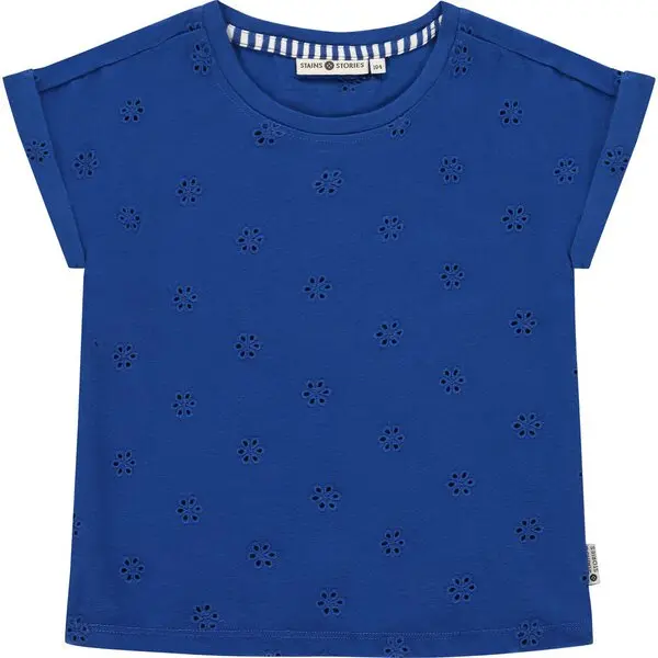 STAINS AND STORIES BY BABYFACE Eyelet Flower Cap-sleeve Top - Cobalt