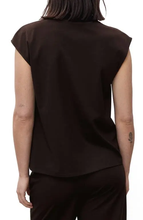 Mango Draped Neck Sleeveless T-shirt - Chocolate