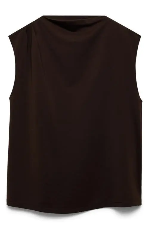 Mango Draped Neck Sleeveless T-shirt - Chocolate