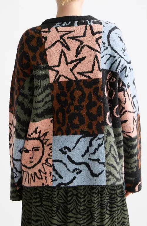 Scotch & Soda Oversize Jacquard Pullover Sweater - Leopard Patchwork Jacquard