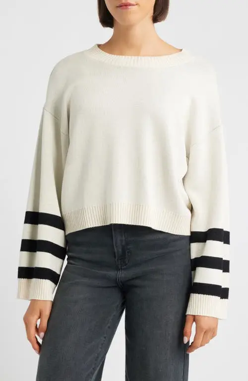 CITY BLUES Striped Sleeve Crop Sweater - Sand