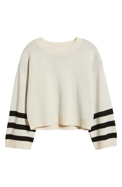 CITY BLUES Striped Sleeve Crop Sweater - Sand