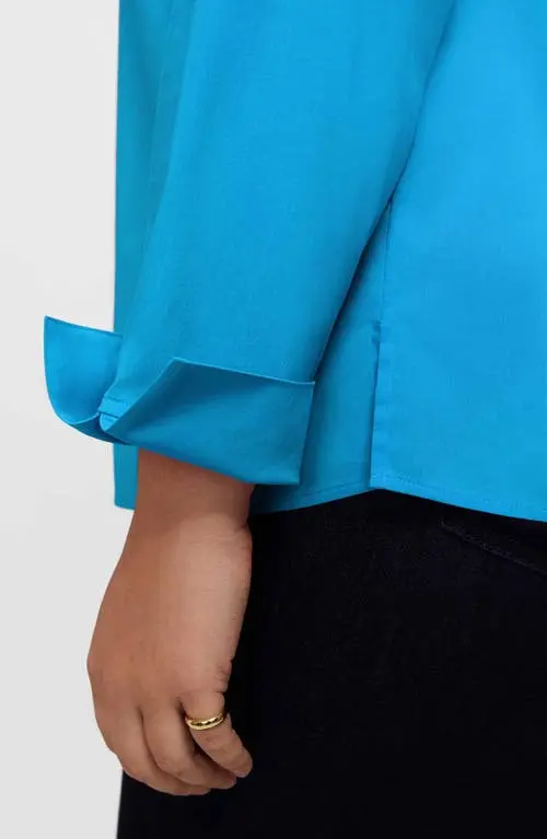 Foxcroft Tammy Ruffle Collar Cotton Blend Top - Malibu