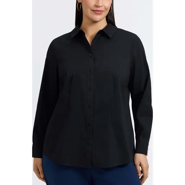 Foxcroft Cotton Blend Button-up Shirt - Black