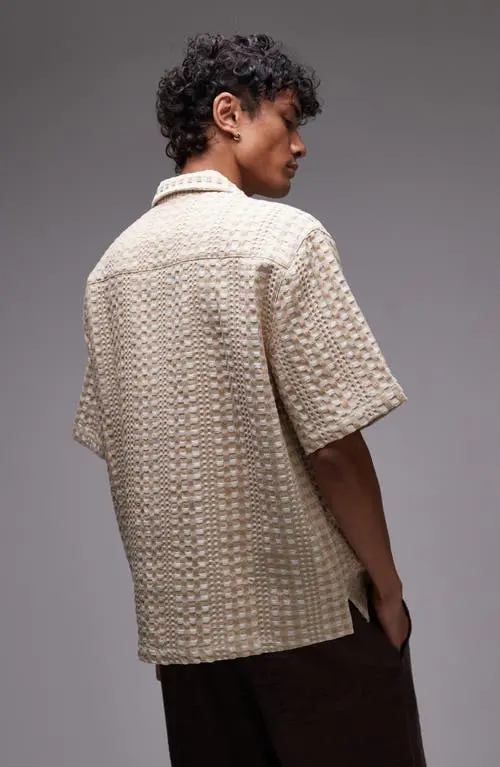 Topman Basket Weave Textured Cotton Camp Shirt