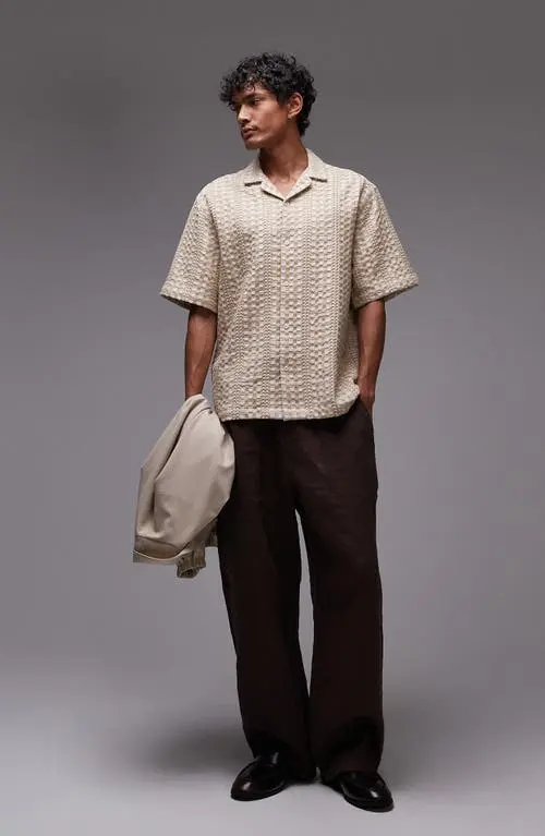 Topman Basket Weave Textured Cotton Camp Shirt
